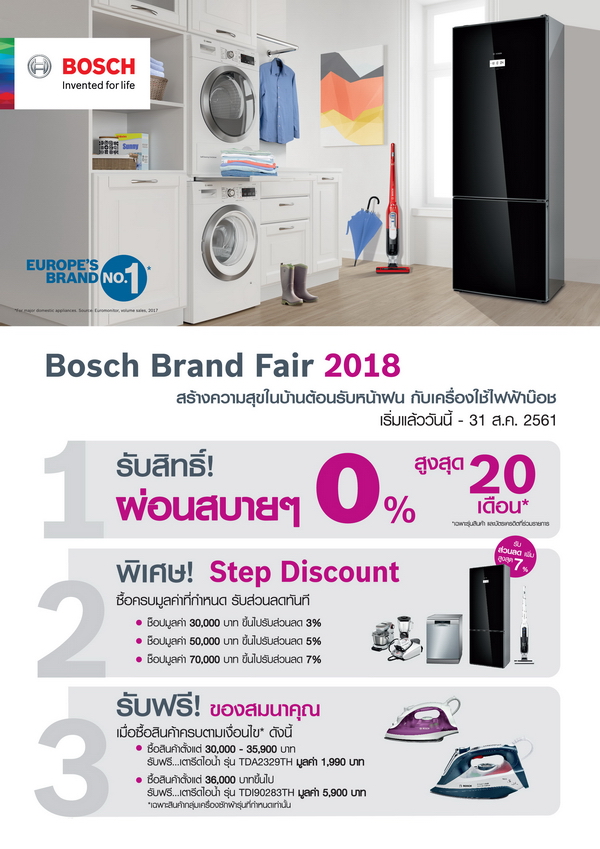 บีเอสเอช อัดโปรโมชั่นท้าลมฝน เครื่องใช้ไฟฟ้า Bosch แบรนด์อันดับ 1 ใน ...